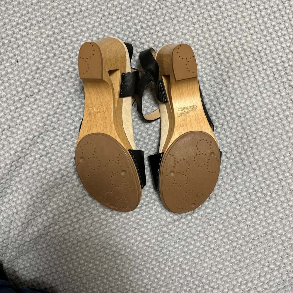 Dansko | Shoes | Dansko Tasha Black Leather Slingback Wedge Clog ...